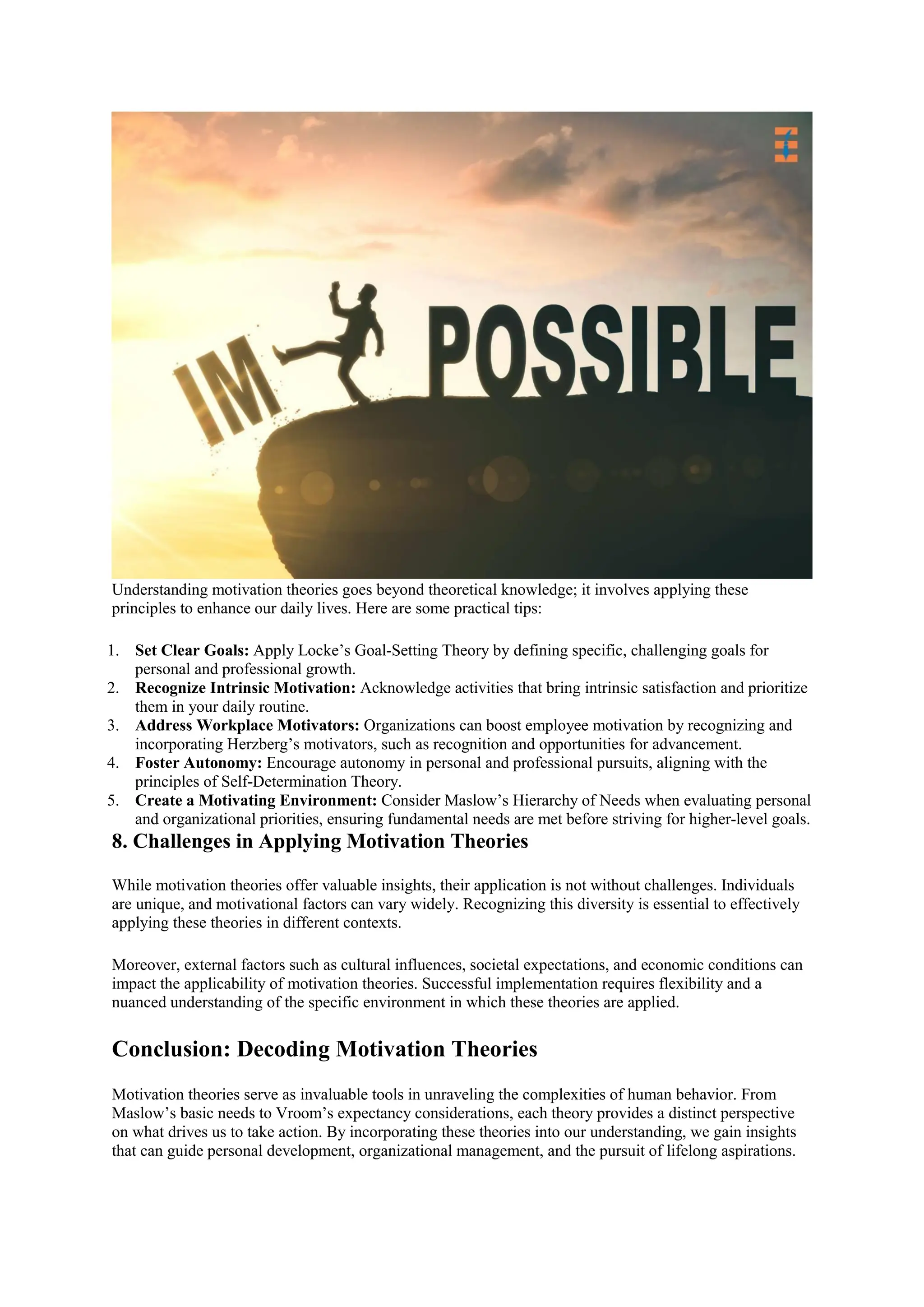 Decoding Motivation Theories: Unveiling the Secrets Behind Inspired Action | PDF