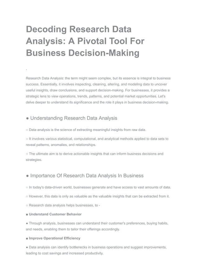 Data-Driven Decisions: Unraveling Business Insights Through Research ...