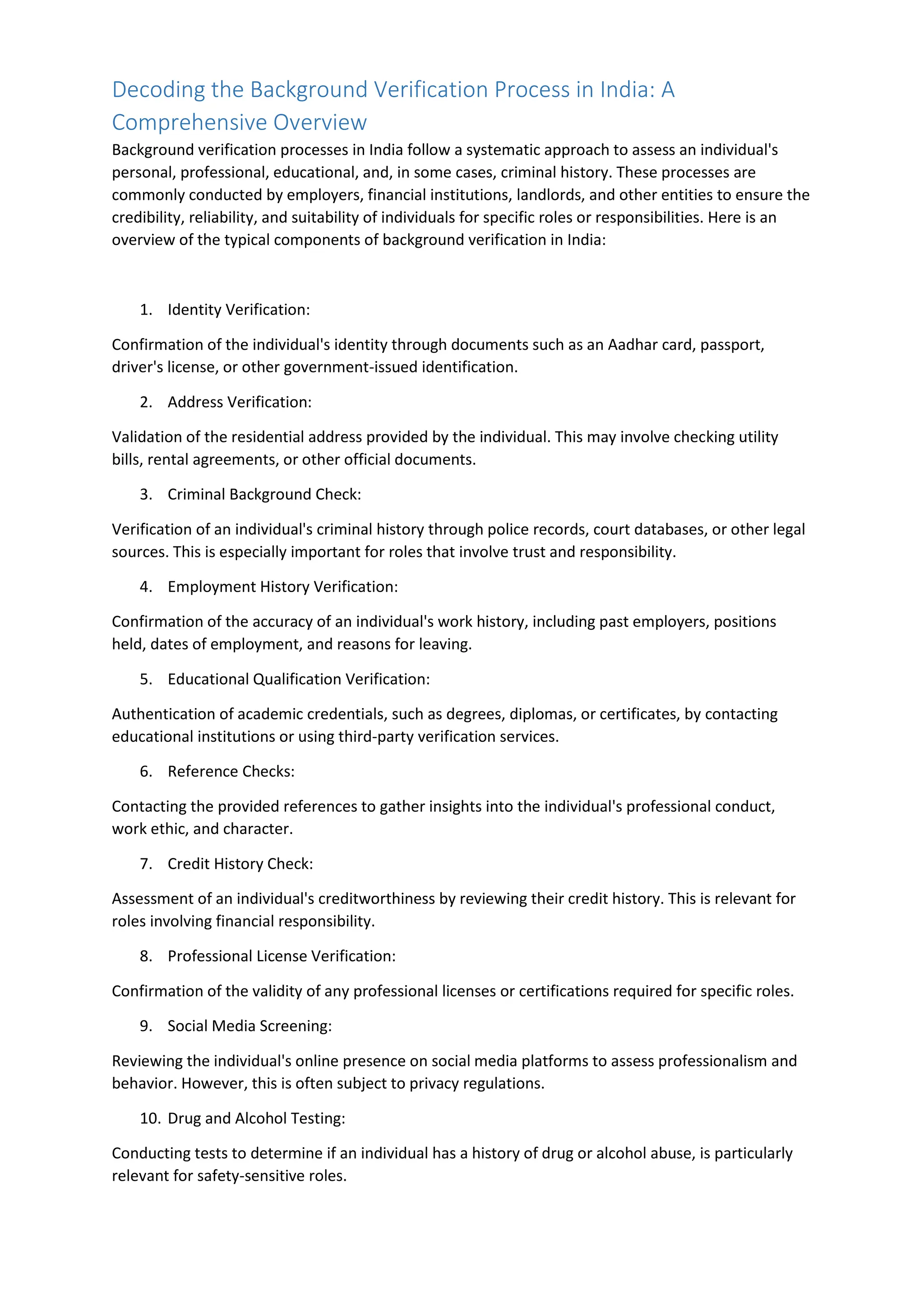 Background Verification Process in India | TraQSuite | DOCX