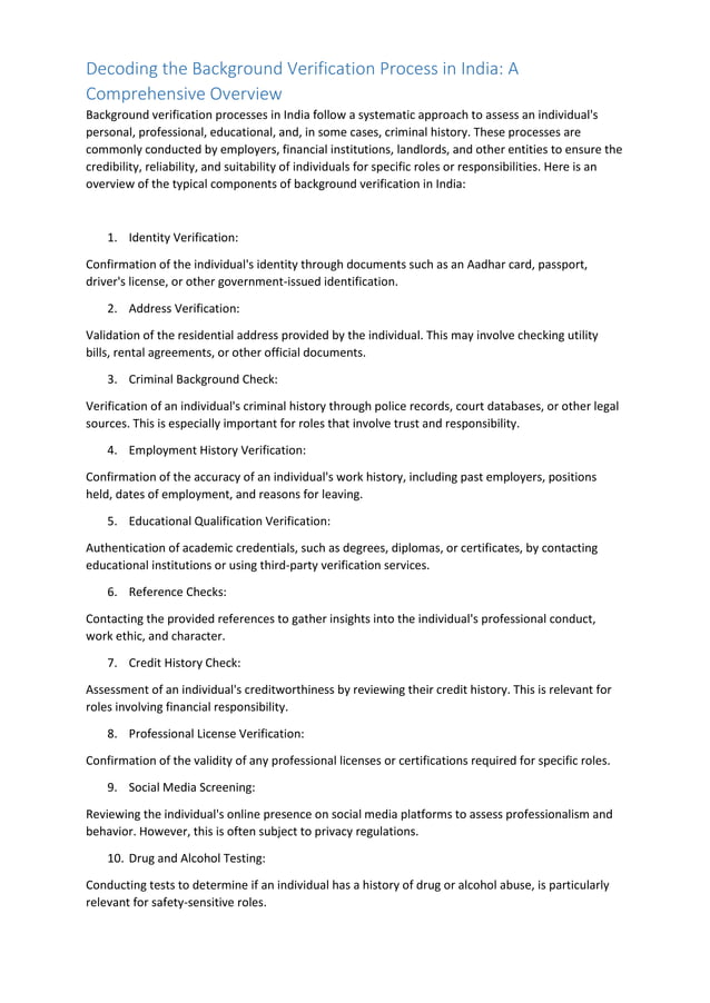 Background Verification Process in India | TraQSuite | DOCX | Resume ...