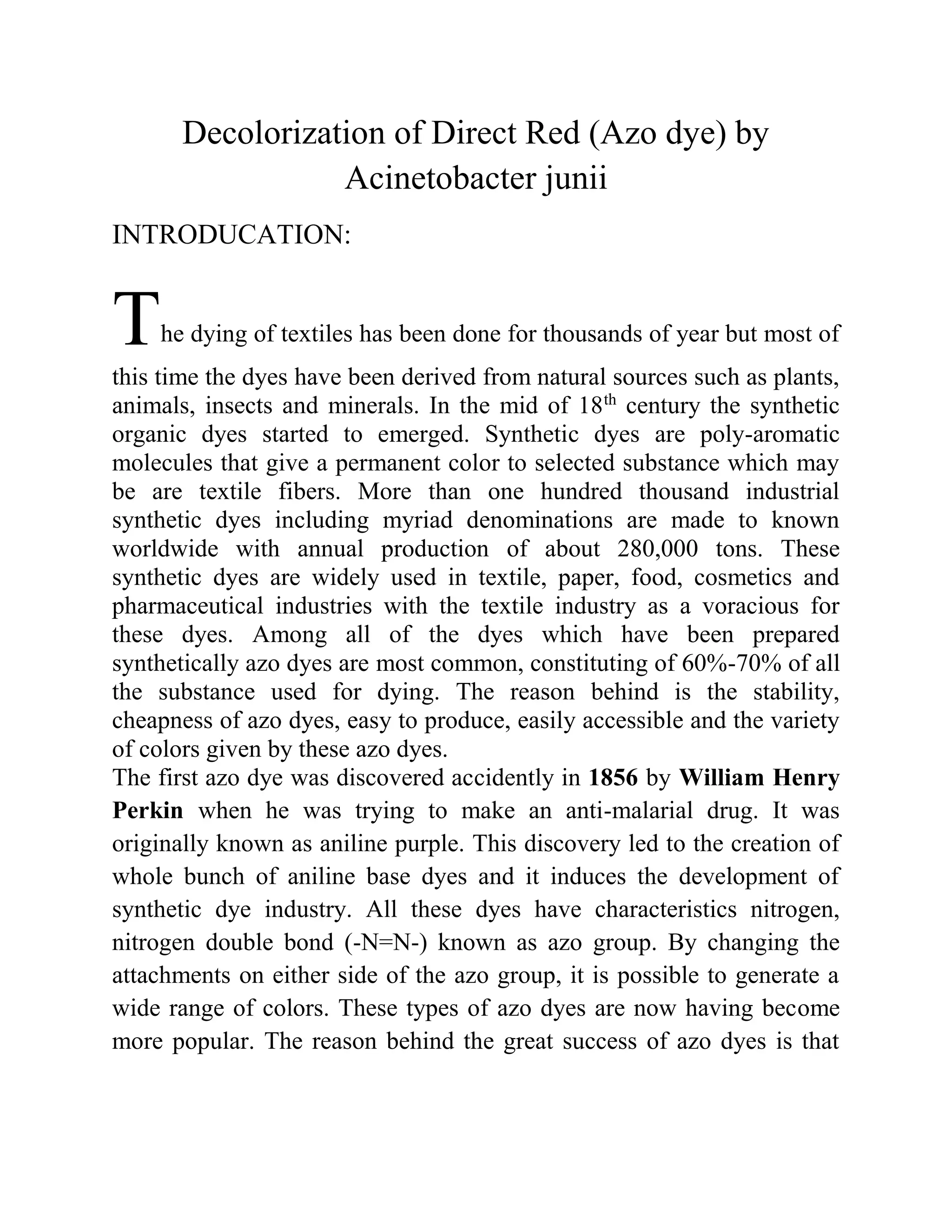 Decoloration of Industrial Azodyes using Bacteria Acinetobacter junii | PDF