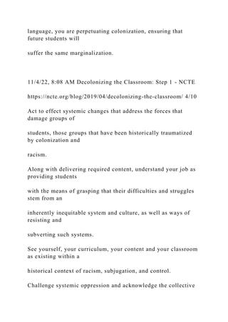 Decolonizing schools- Lesson Plan StudyLesson planWhat is th.docx ...