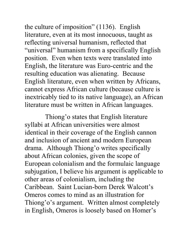 Decolonizing the mind | DOCX | Books and Literature