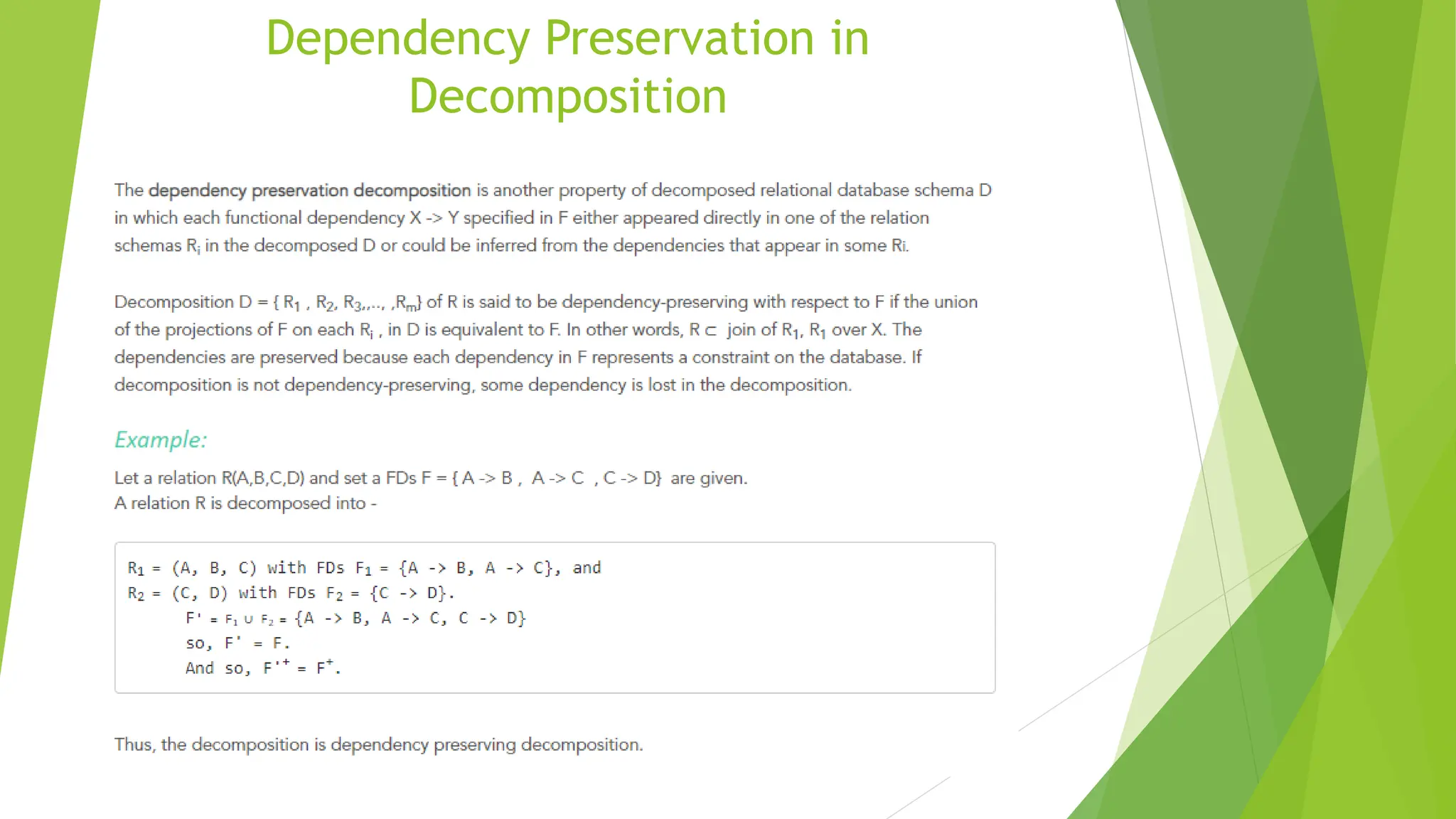Decomposition in DBMS- check the lossless and lossy concept | PPTX