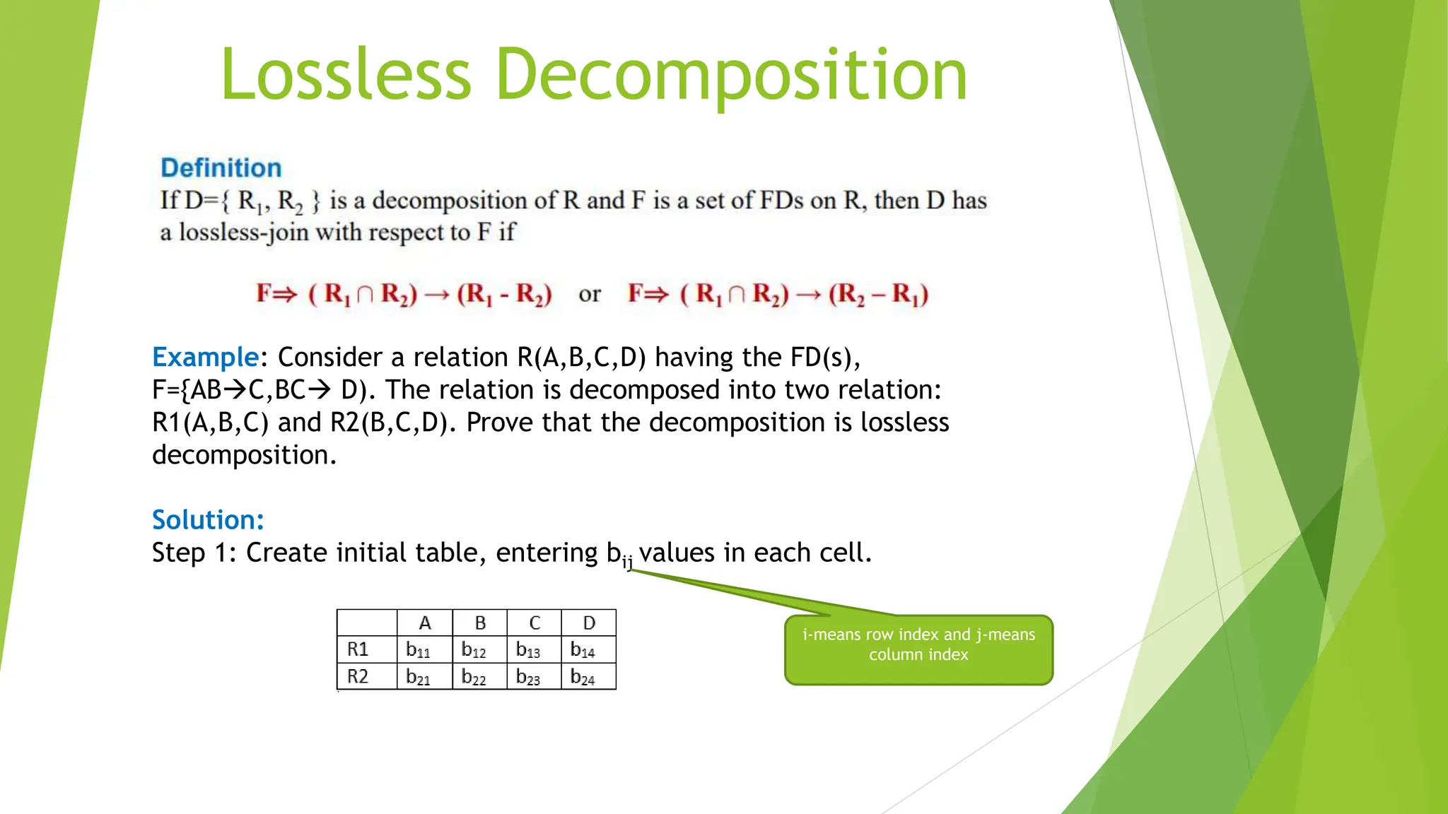 Decomposition in DBMS- check the lossless and lossy concept | PPTX