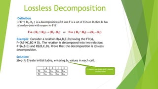 Decomposition in DBMS- check the lossless and lossy concept | PPTX