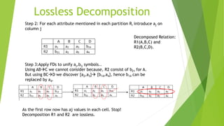 Decomposition in DBMS- check the lossless and lossy concept | PPTX