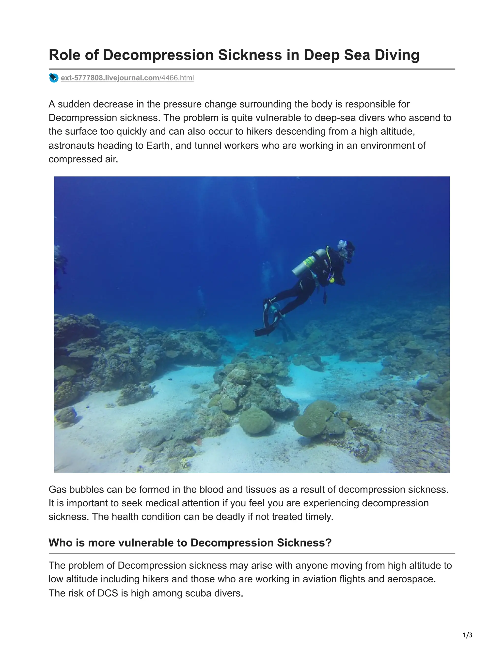 Effects of decompression sickness Injury in deep-sea diving | PDF