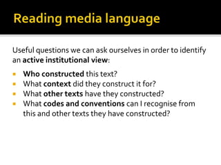 Deconstructing a media text | PPTX