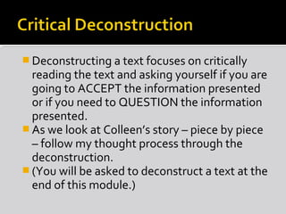 Deconstructing "Colleen": Critical Reading & Metacomprehension Skills ...