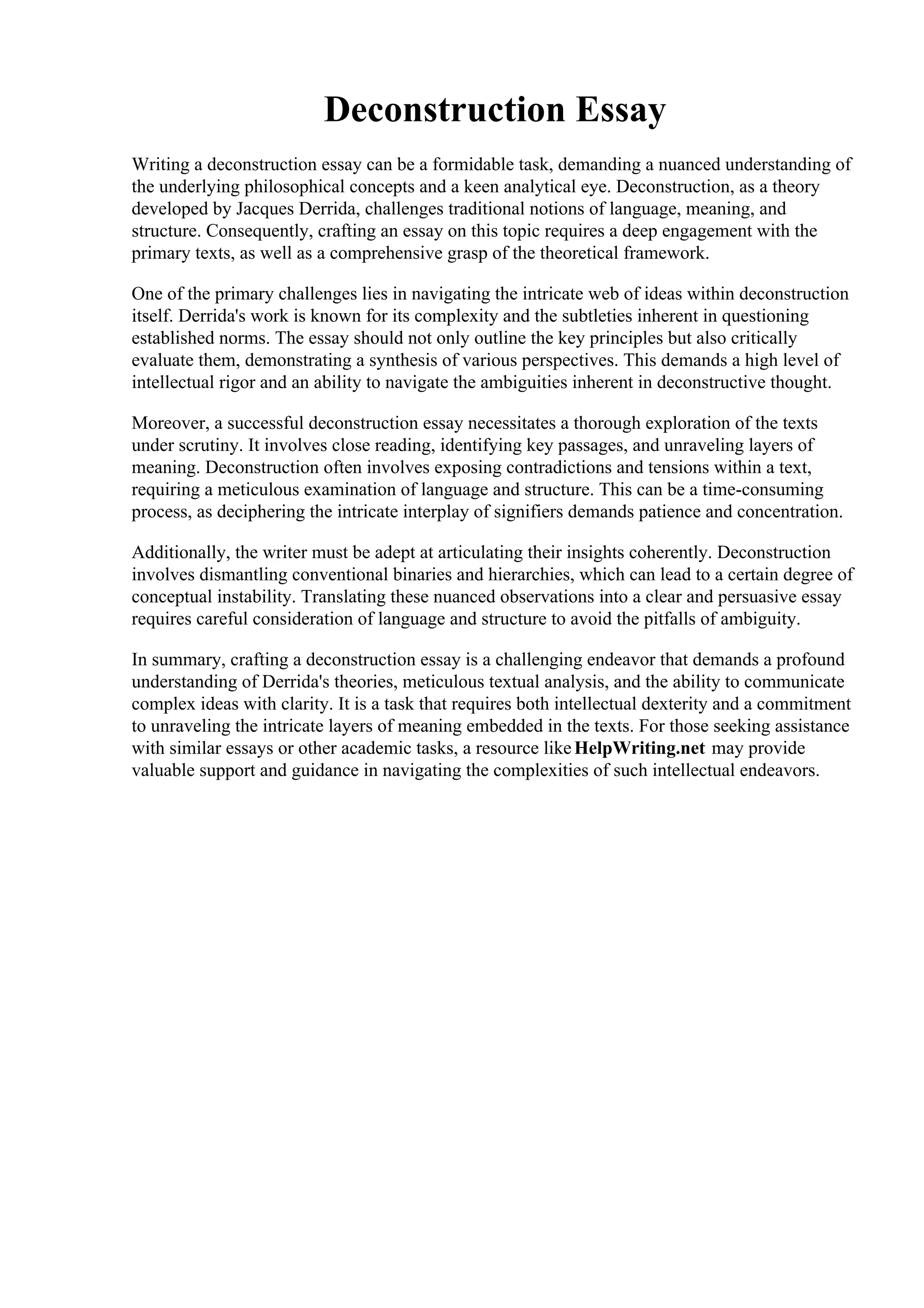 Deconstruction Essay | PDF