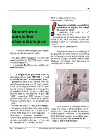 Decontarea serviciilor stomatologice | PDF