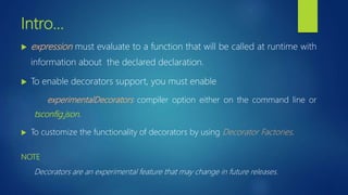 Decorators | TypeScript | Angular2 Decorators | PPTX | Programming Languages | Computing