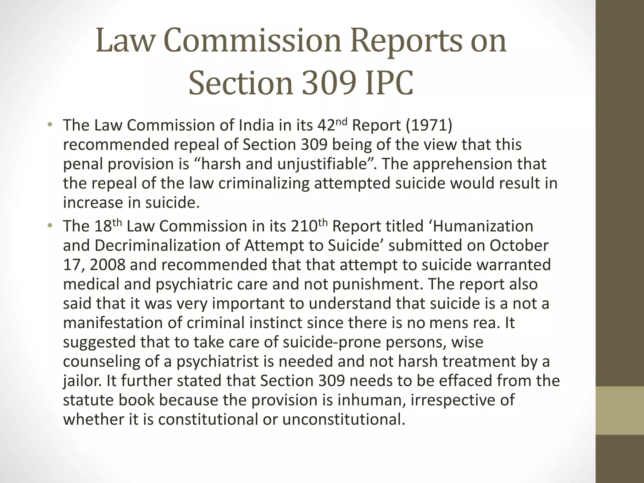 Decriminalization of section 309 indian penal code, | PPTX