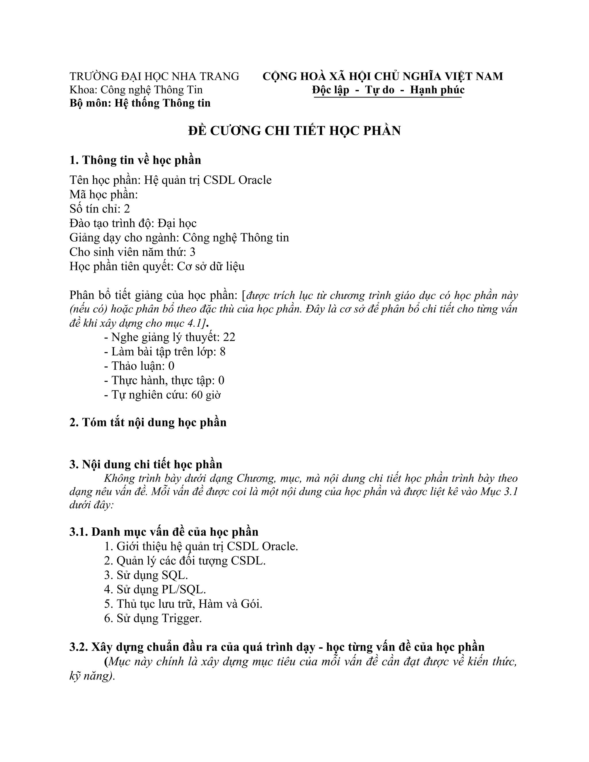 De cuong chi tiet hoc phan oracle | DOC