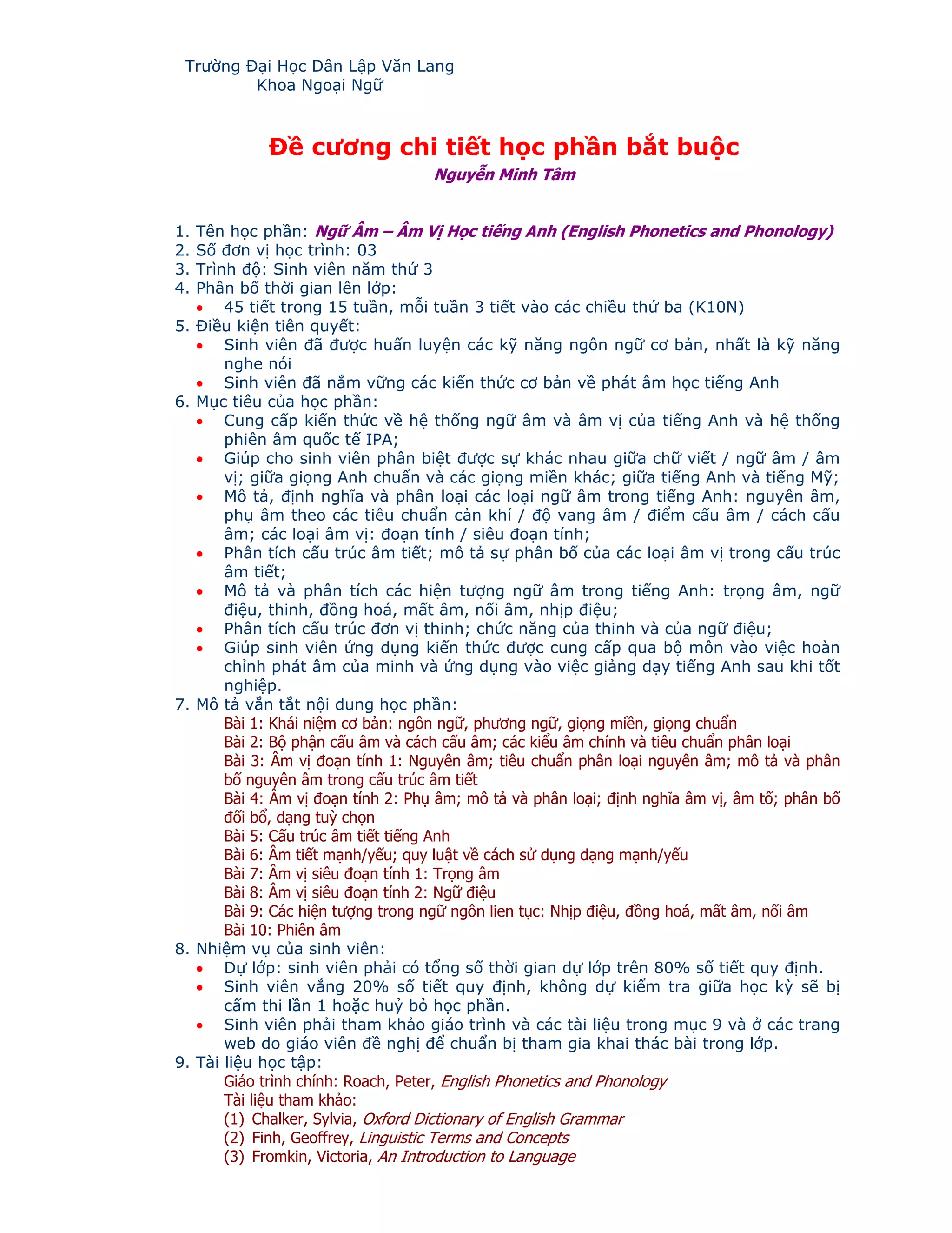 De+cuong+chi+tiet+phonology | PDF