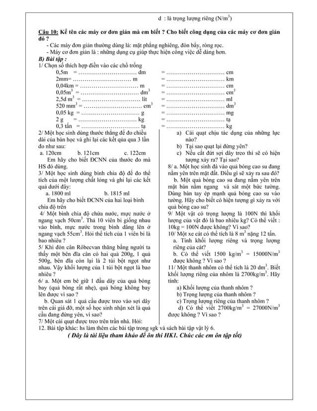 De cuong on hk1 13 14-vat_ly 6 | PDF