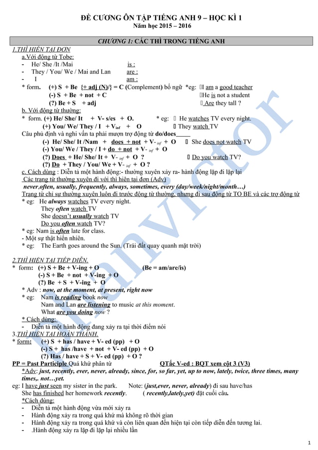 De cuong on tap e9 hk1(15-16) | PDF