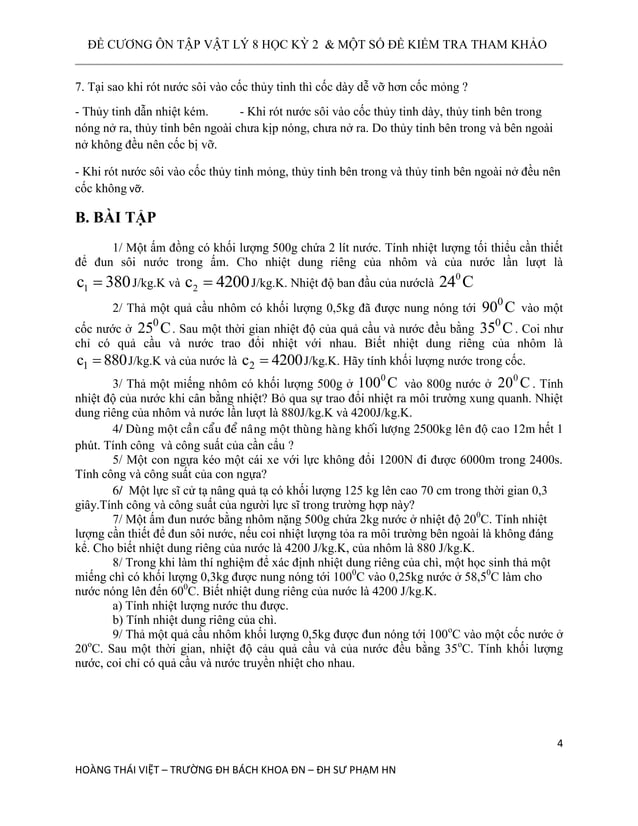 de cuong on tap vat ly 8 hoc ky 2 cuc hay - moi nhat | PDF