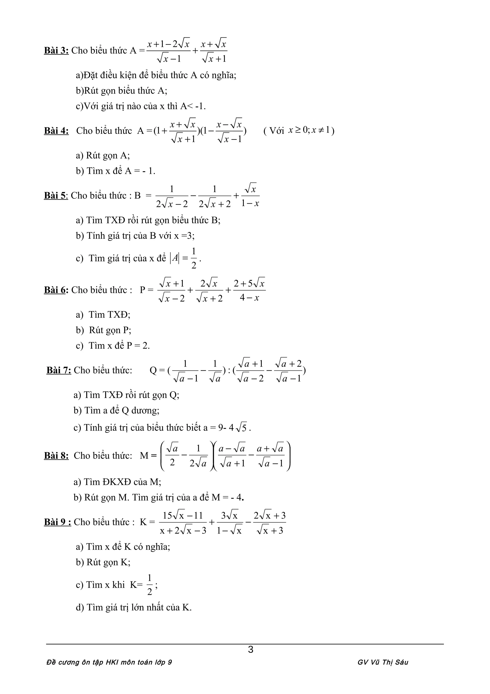 De cuong on tap hki toan 9 bam sat gk | PDF