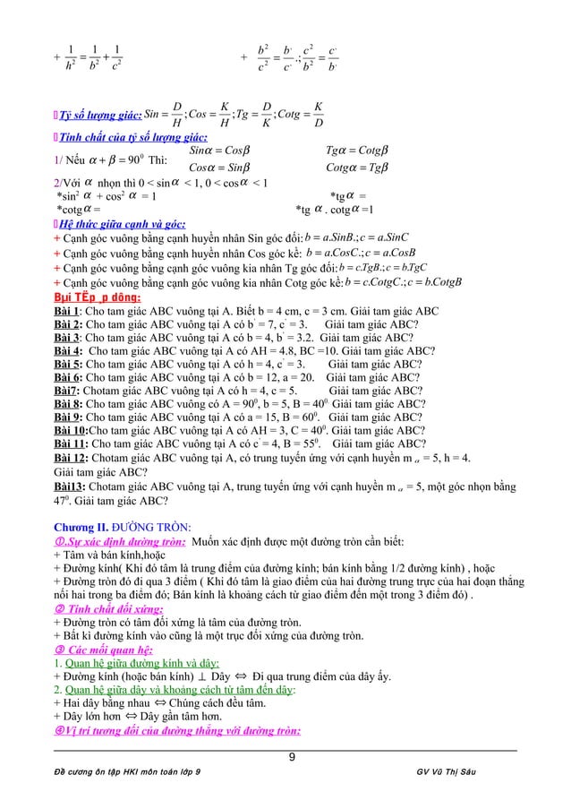 De cuong on tap hki toan 9 bam sat gk | PDF