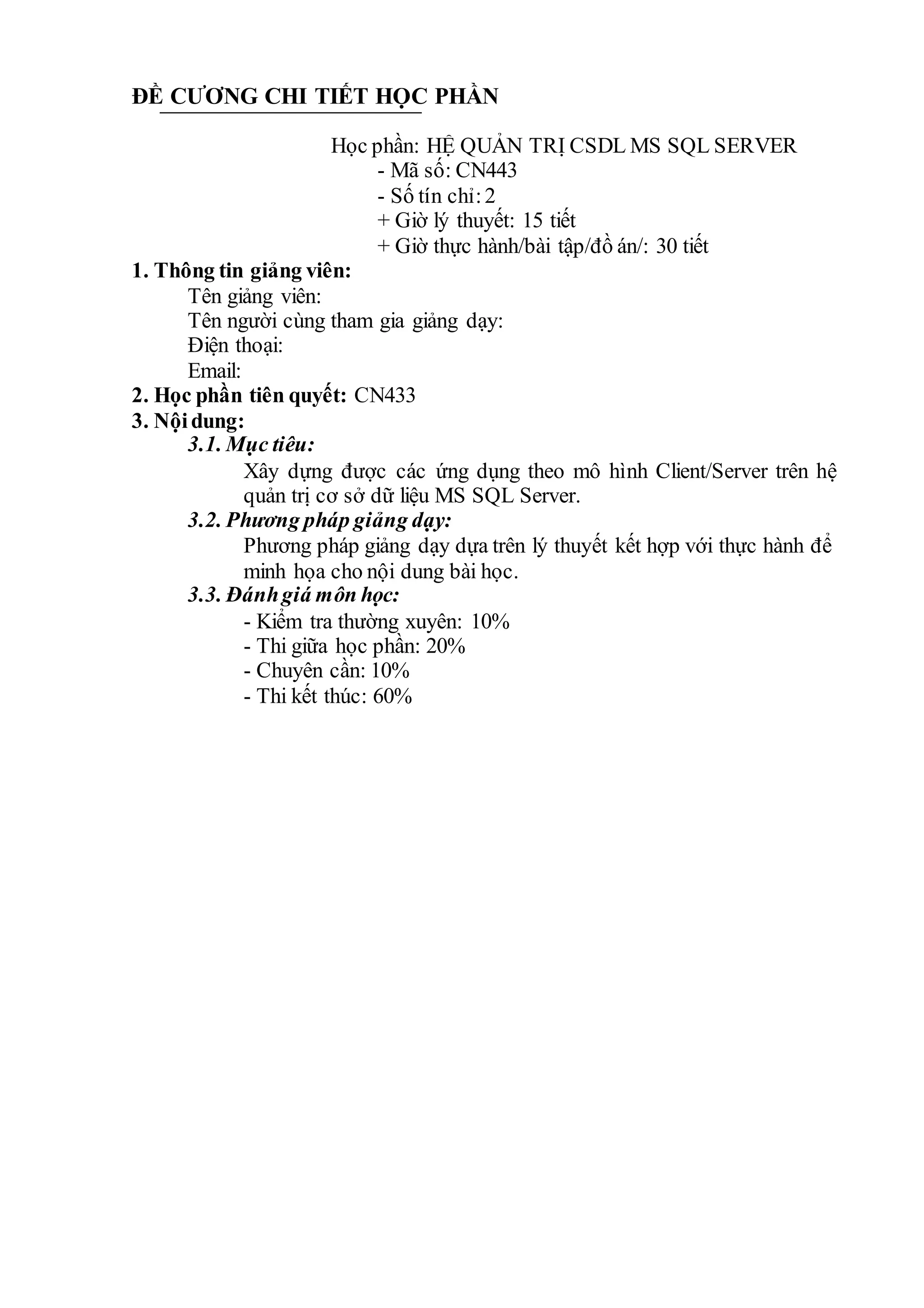 De cuong sqlserver | PDF