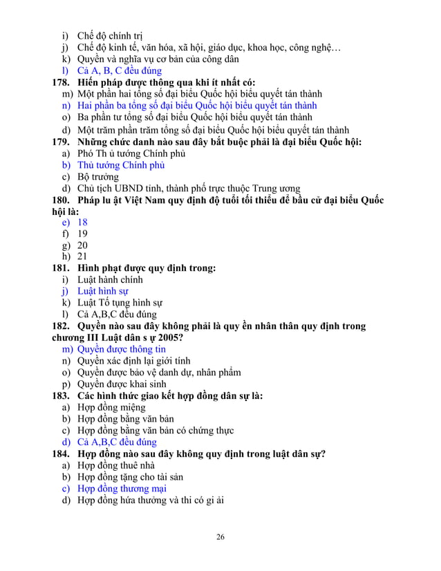 Đề cương thi trắc nghiệm môn Pháp luật đại cương | PDF