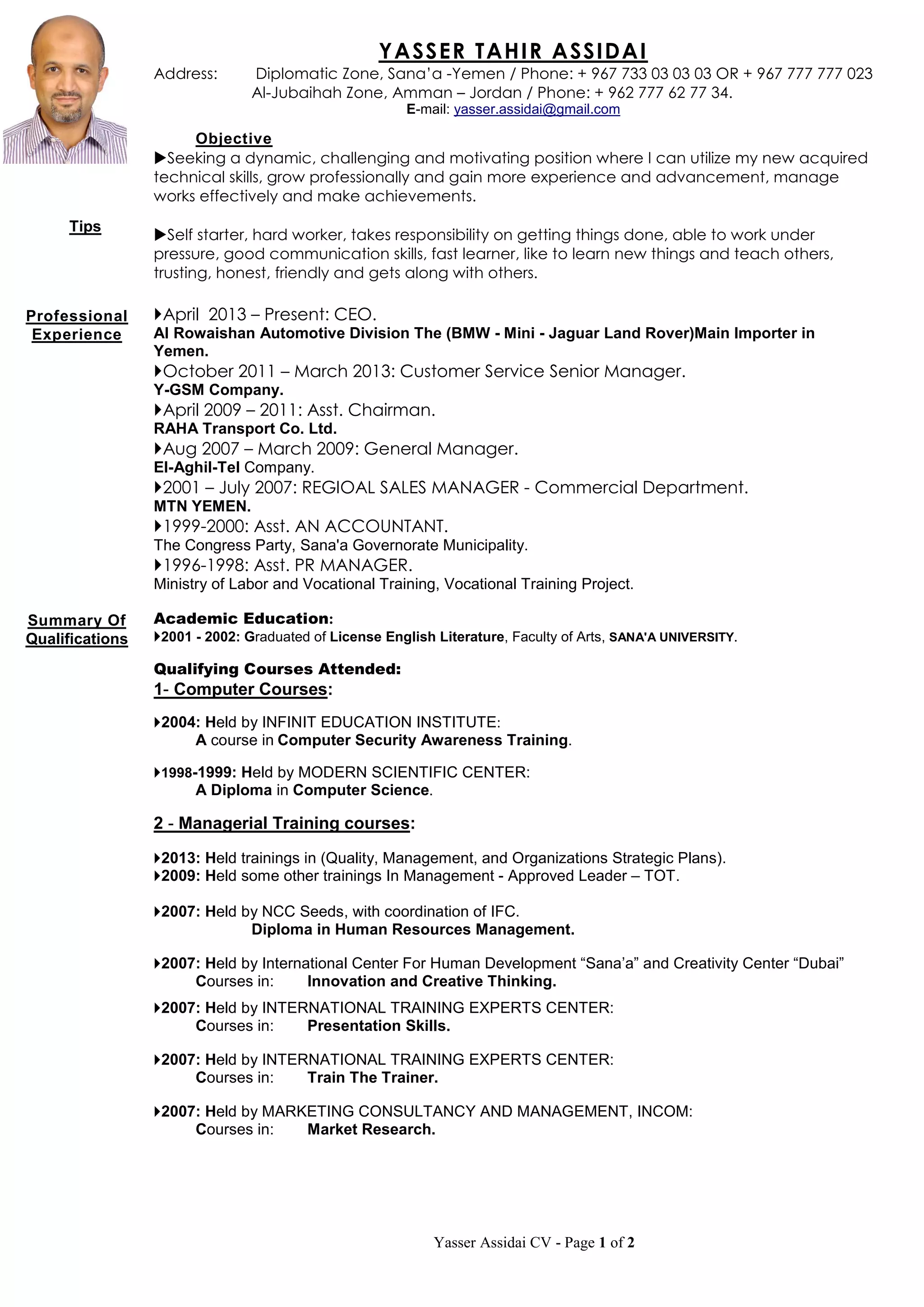 Yasser Assidai CV | PDF | Business Administration | Business