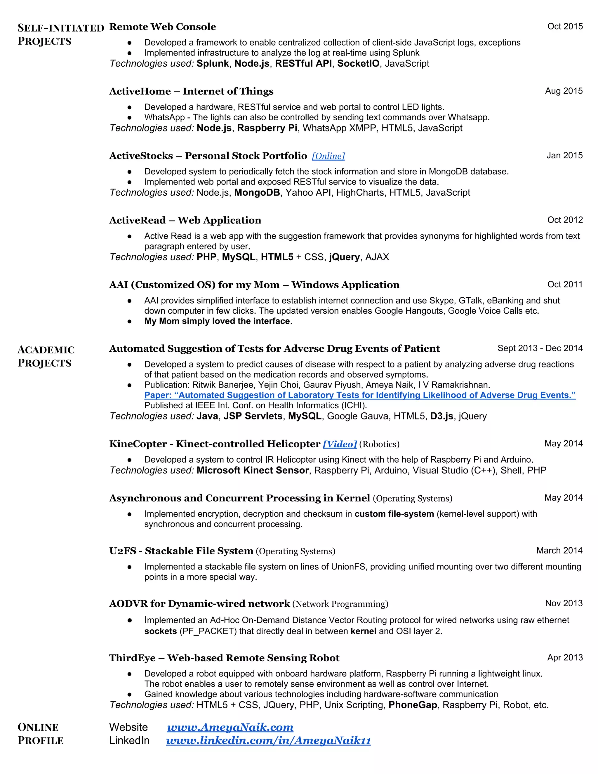 AmeyaNaik-Resume | PDF | Operating Systems | Computer Software and Applications
