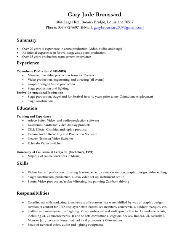 Gary Broussard resume | DOCX