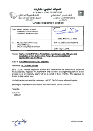 6.2PCD FP OND1 010 15 - QC Supervisor & Mechanical Inspector | PDF