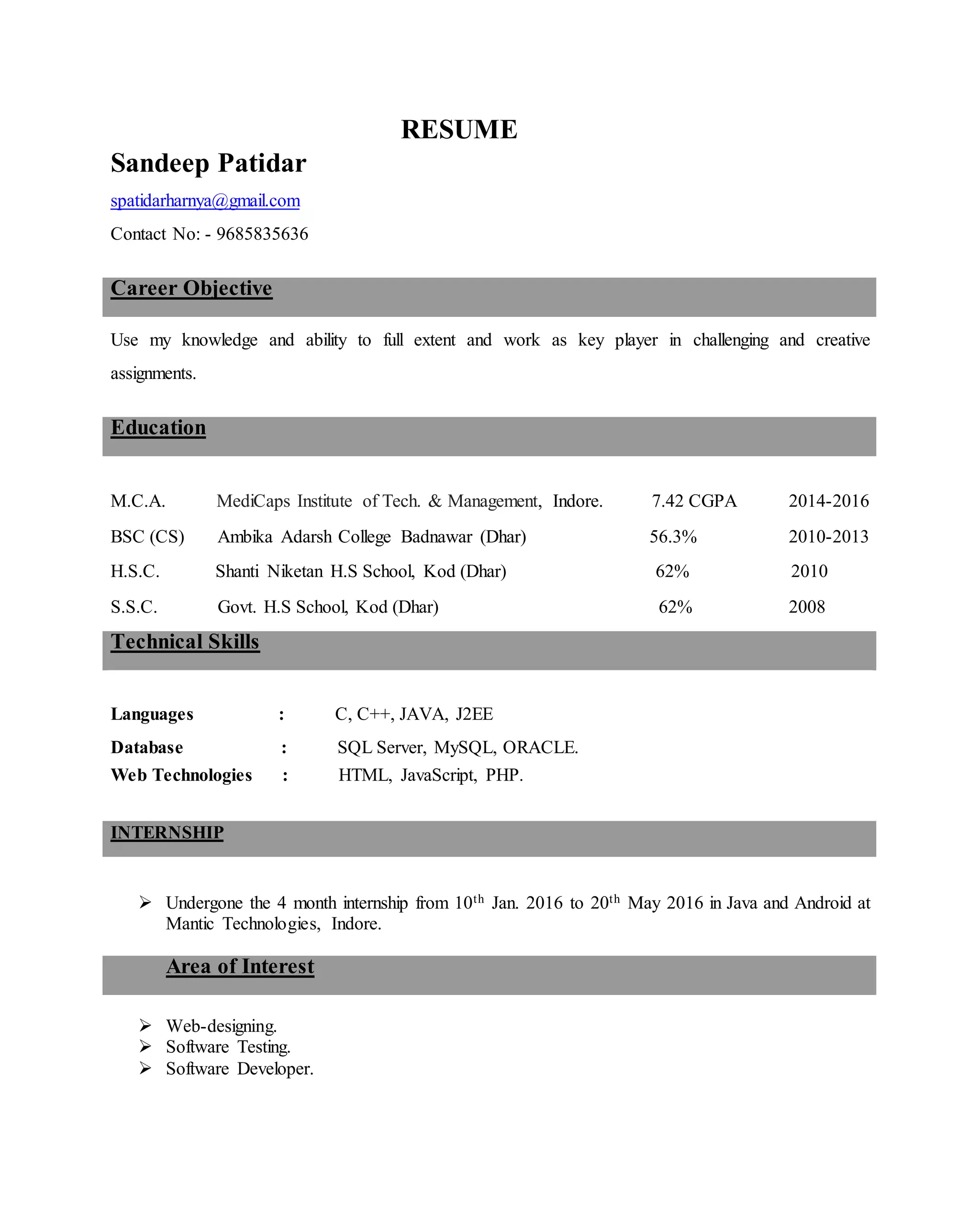 RESUME-Sandeep Patidar | DOCX