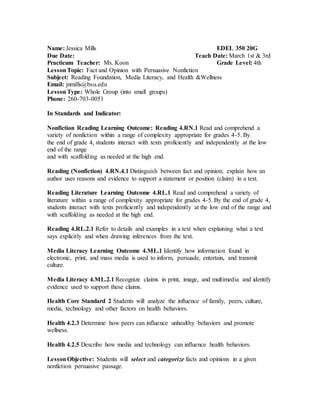 fact and opinion lesson plan | DOCX