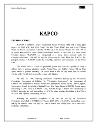 Gas turbine Power Station Internship Report | DOCX