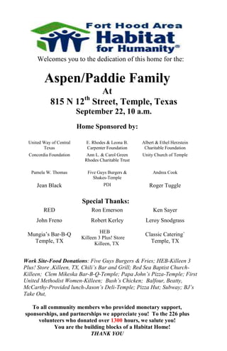 Dedication program for aspen paddie family | DOCX | Government Support ...