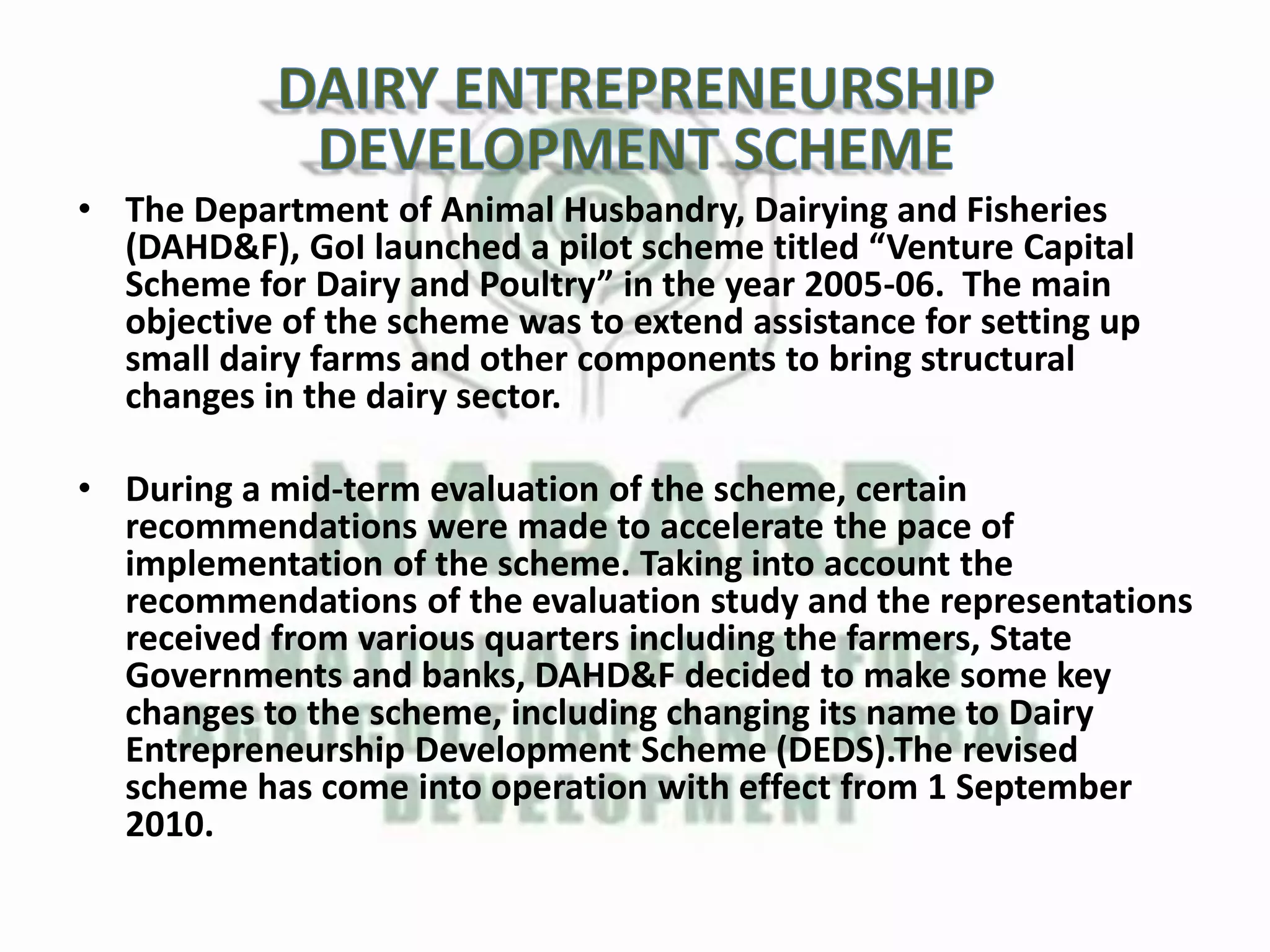 Dairy Entrepreneurship Development Scheme | PPTX