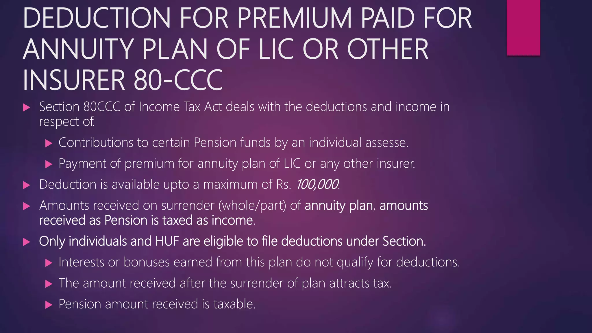 Deductions in income tax act 1961 | PPTX