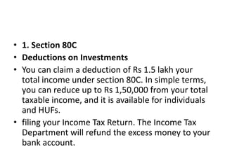 Deductions on section 80 c, 80ccc, 80ccd UGC -NET COMMERCE | PPTX