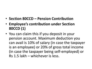 Deductions on section 80 c, 80ccc, 80ccd UGC -NET COMMERCE | PPTX