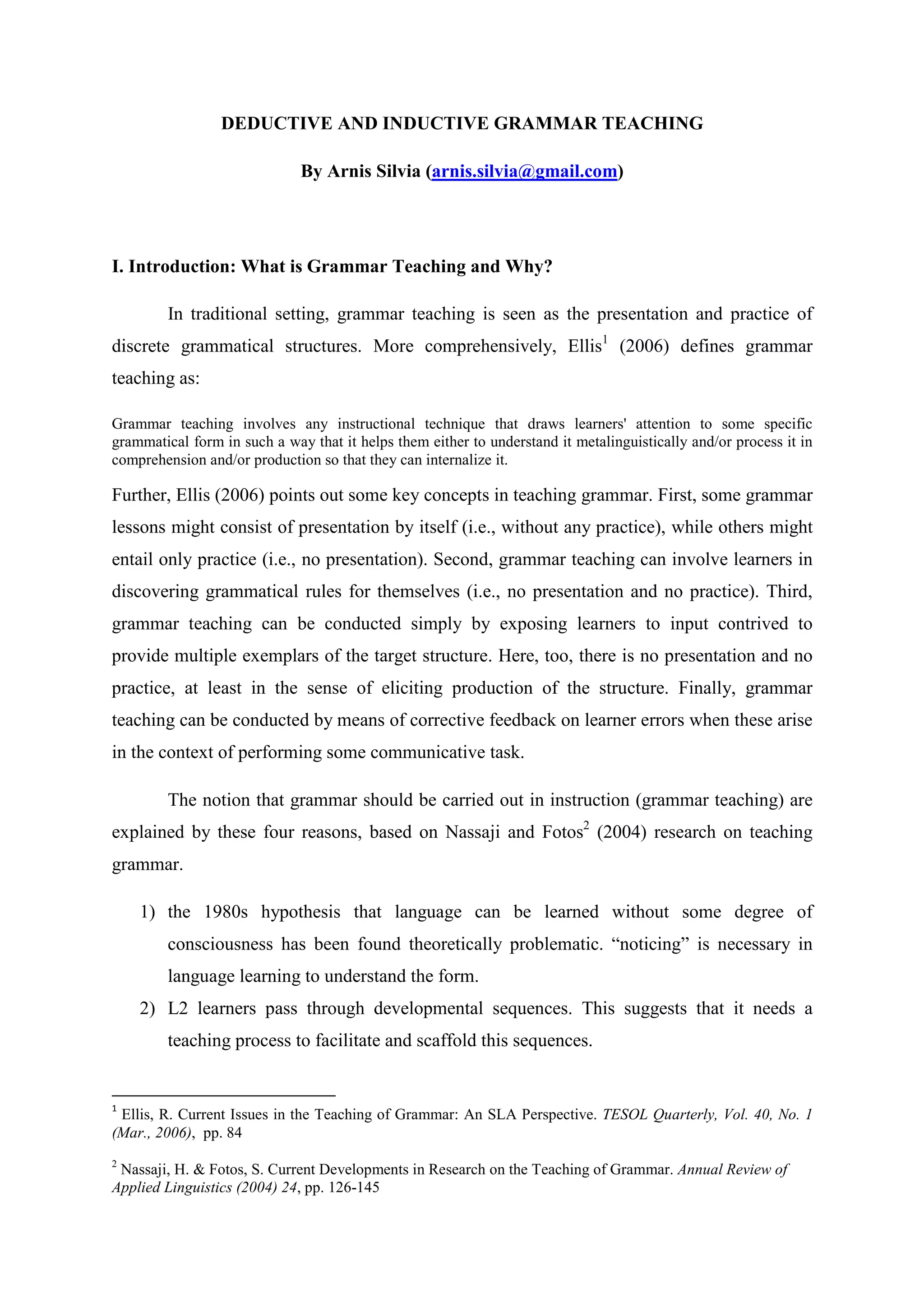 Deductive And Inductive Grammar Teaching Pdf Education