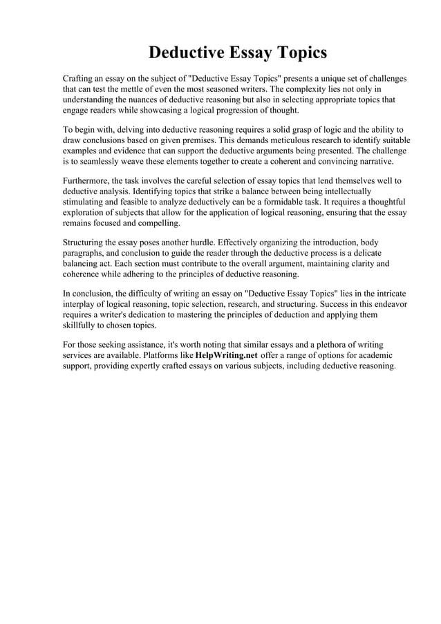 Deductive Essay Topics | PDF