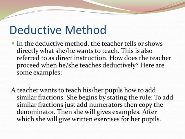 Deductive method by Jamie Vasquez | PPTX | Education