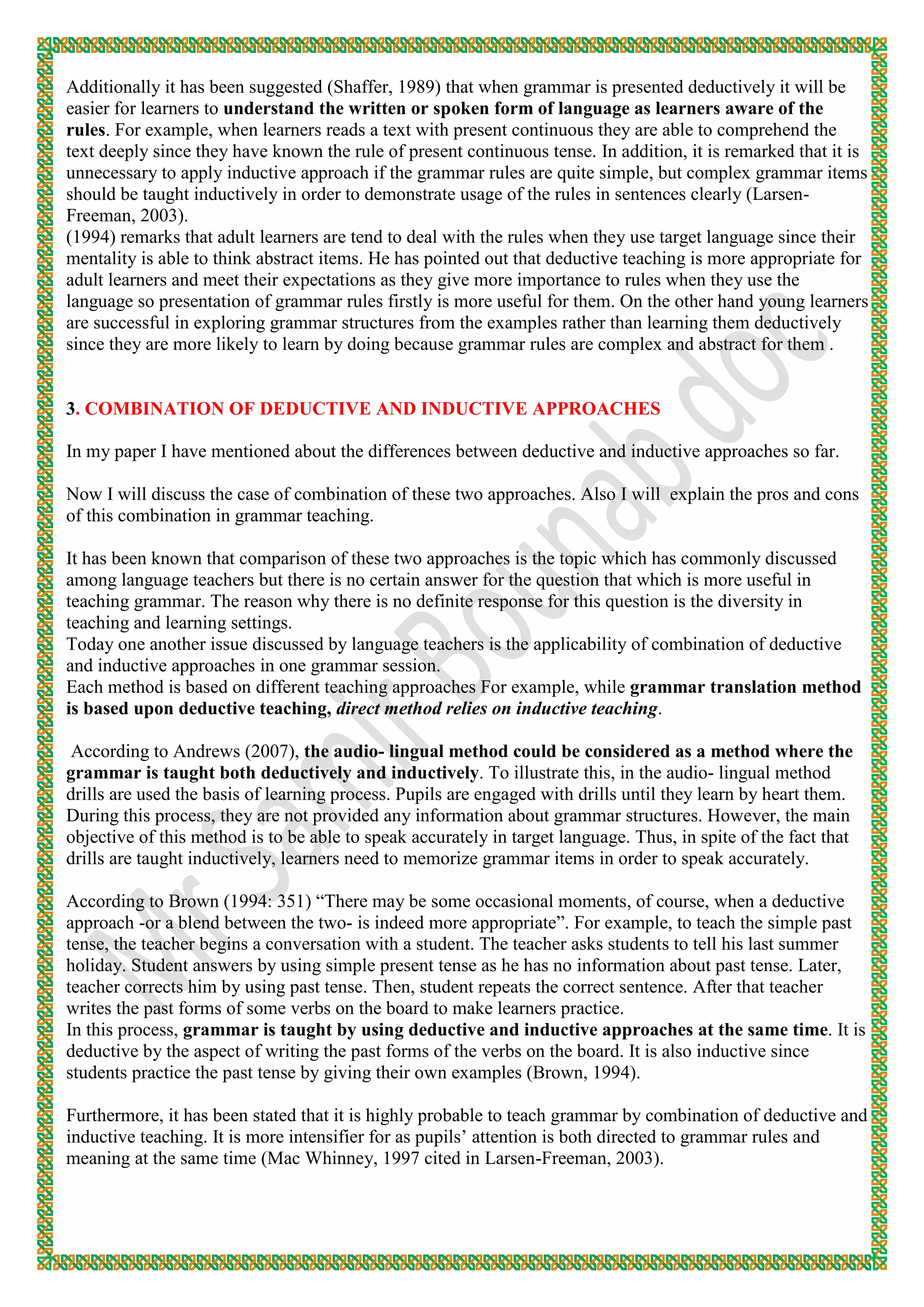 Deductive Vs Inductive Teaching Grammar Methods Pdf Educational Assessment Education