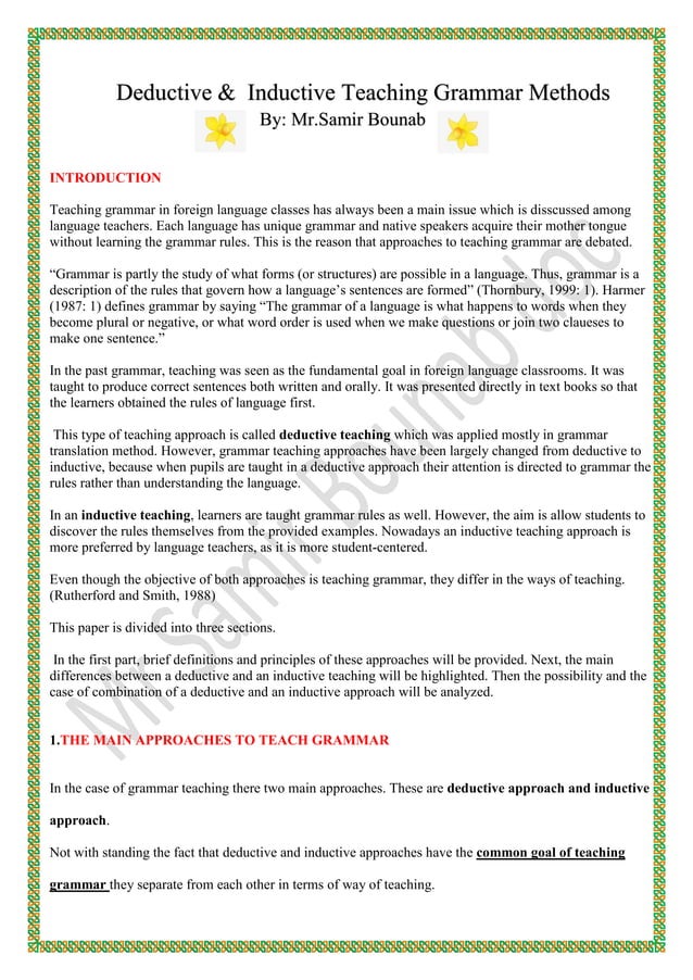 Deductive vs inductive teaching grammar methods.pdf | Educational Assessment | Education