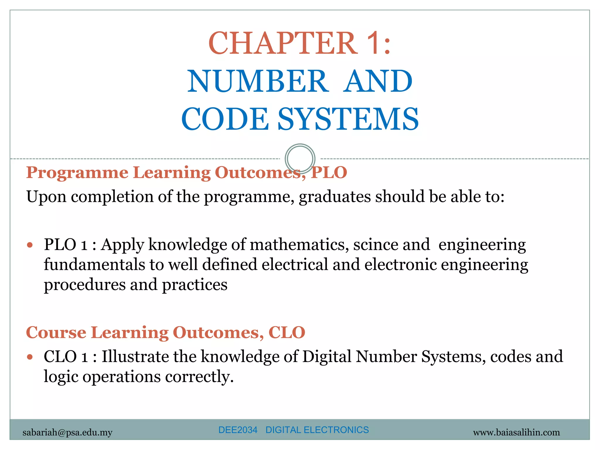 Dee 2034 chapter 1 number and code system (Baia) | PPT