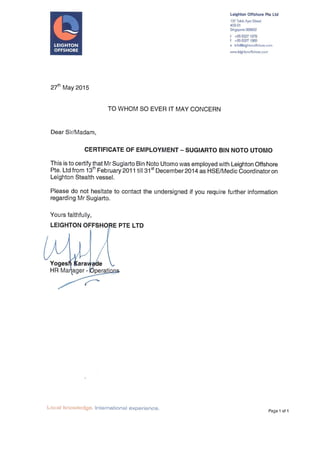 Sugiarto employment reference. Leighton Offshore - Copy | PDF