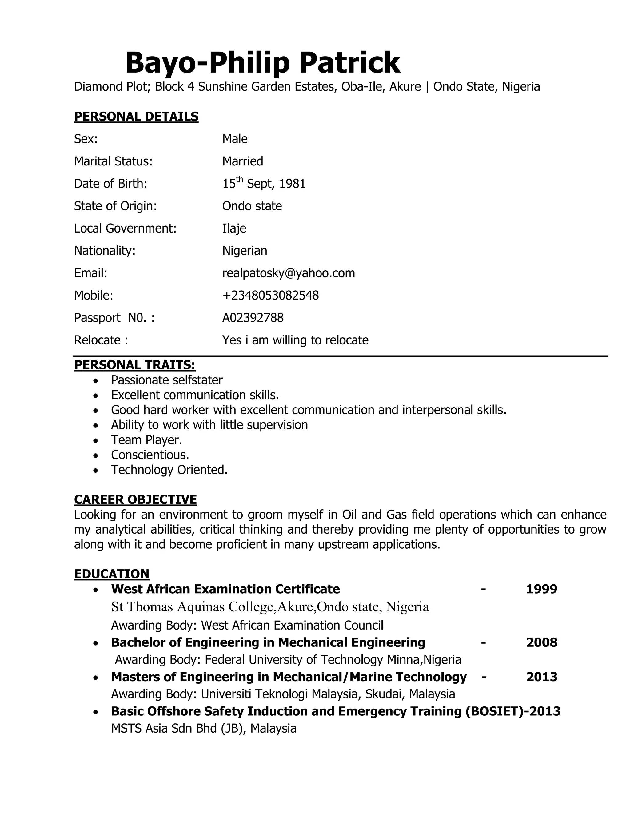 PATRICK BAYO-PHILIP CV | PDF