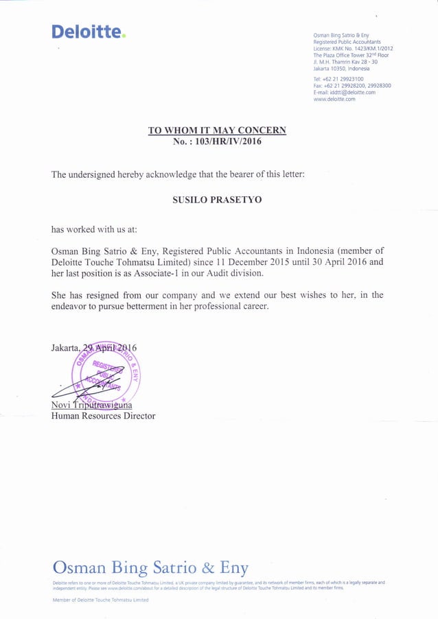 Susi Reference letter - Deloitte | PDF