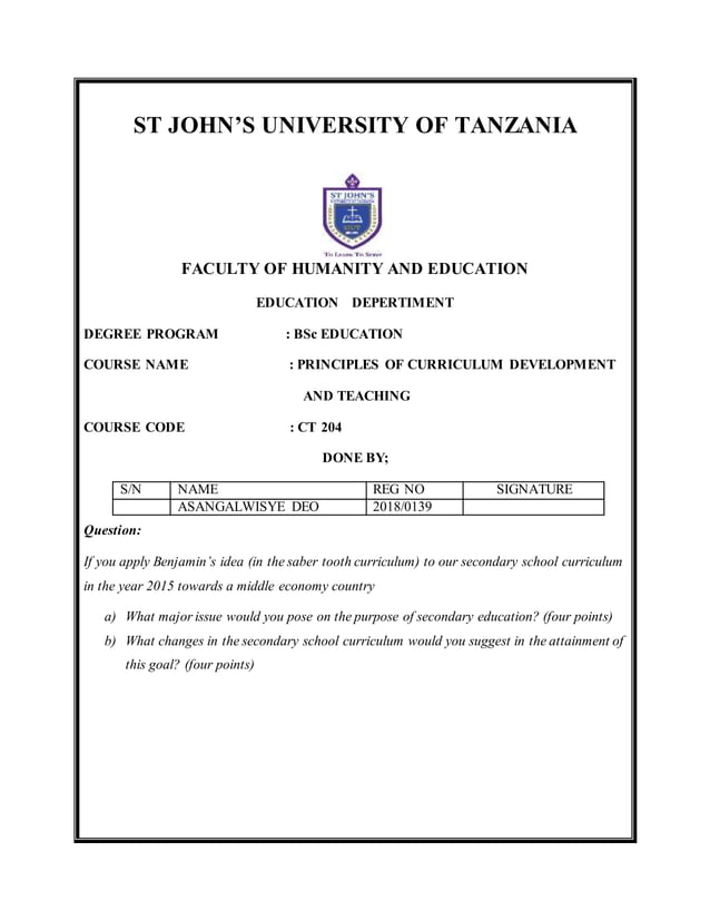 Tanzania curriculum | DOCX | Secondary Education | Education