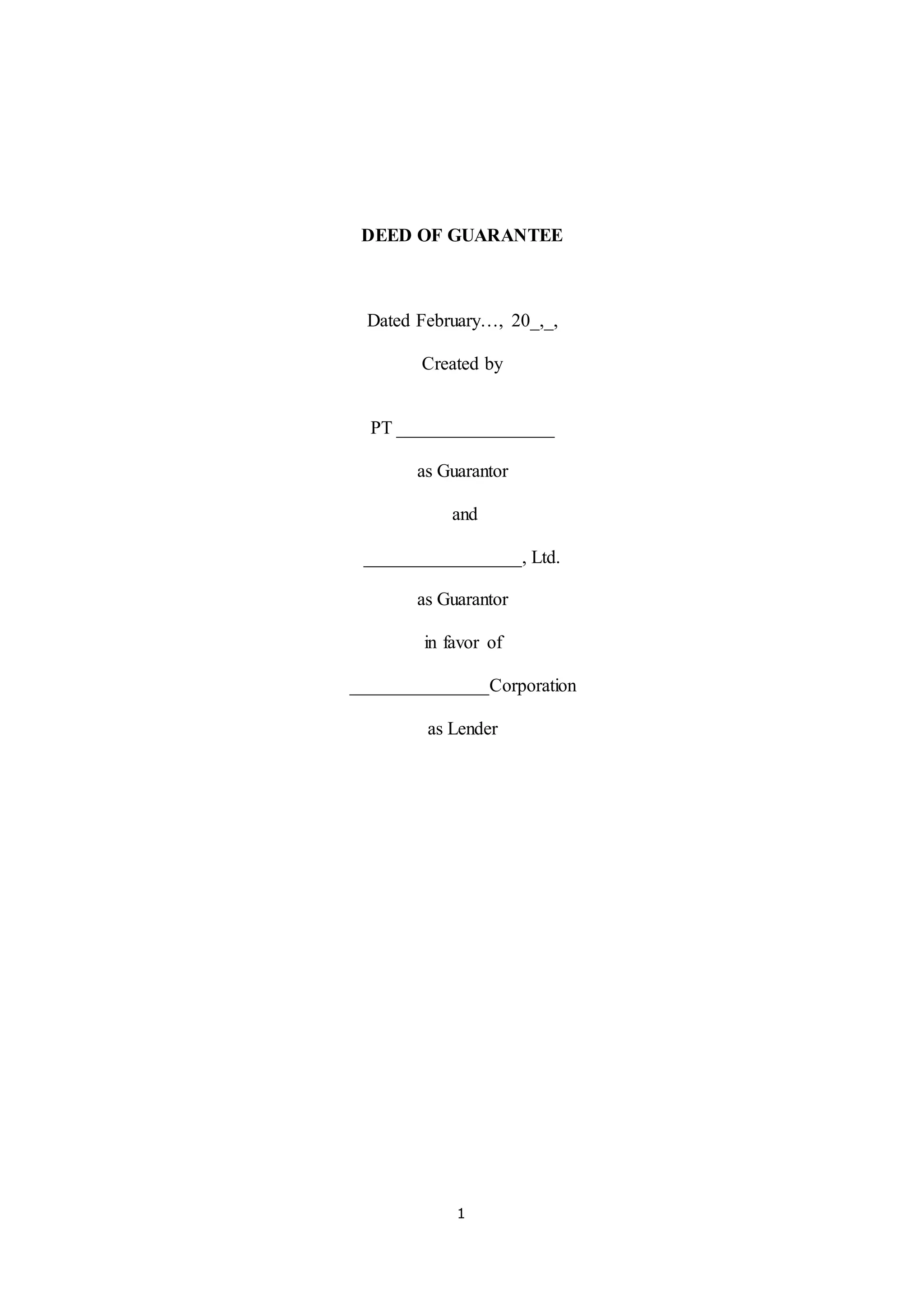 Form of Deed Guarantee | DOCX